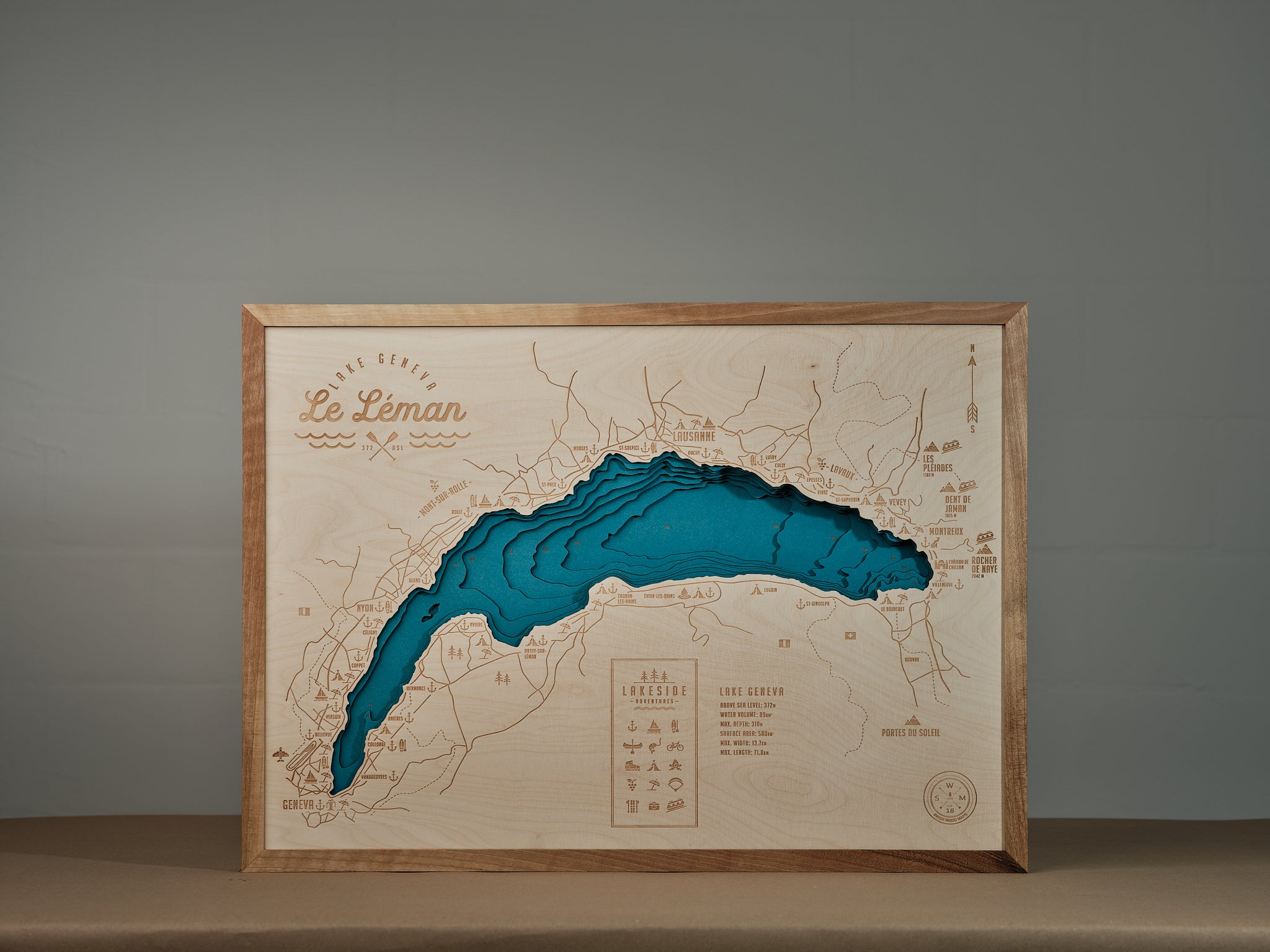 Le Léman / Genfersee / Lake Geneva – SWISS WOOD MAPS®