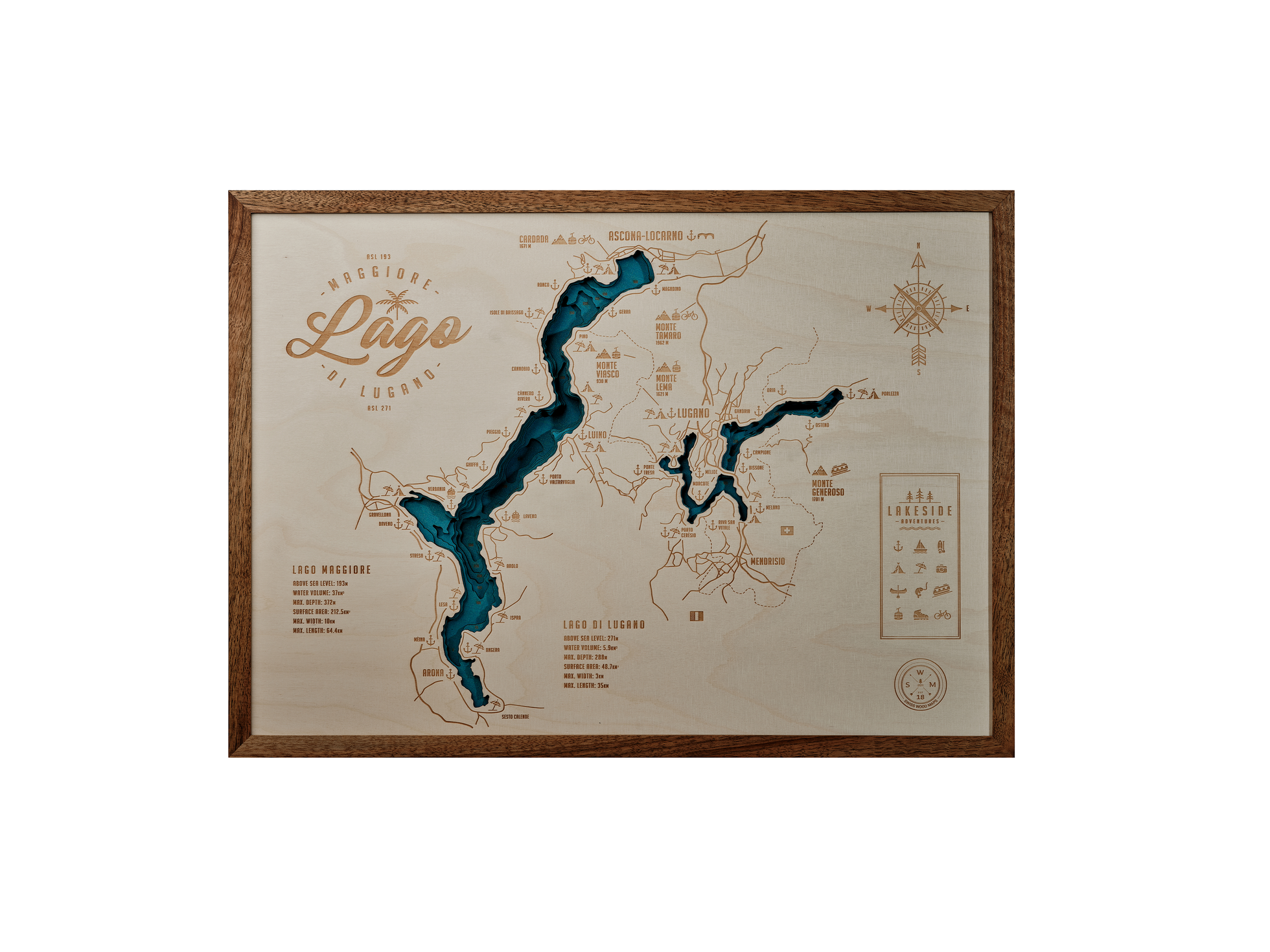 Lago Maggiore & Lago di Lugano – SWISS WOOD MAPS®